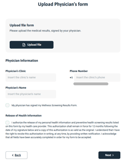 How do I complete and upload a Physician Screening Form?