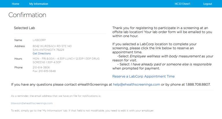 How do I register for an offsite LabCorp Screening?